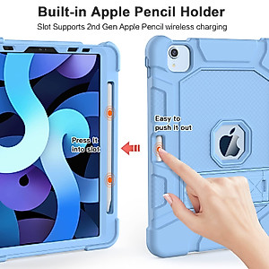 Azzsy Kids Case for iPad Air 5th / 4th Generation 10.9 Inch 2022/2020, [Support 2nd Gen Apple Pencil Charging] Heavy Duty Shockproof Rugged Protective Case for iPad Air 5/4 10.9 Inch, Sky Blue