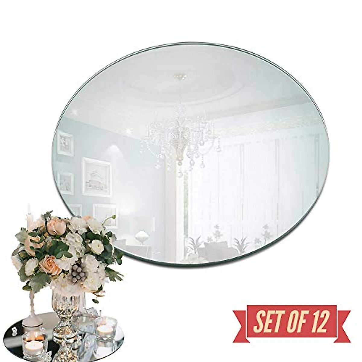 10 Inch Round Mirror Candle Plate Set of 12 - Rounded Edge 1.5 mm - Round Mirrors Trays for Wedding Table Centerpieces, Crafts, Christmas, Party Decor