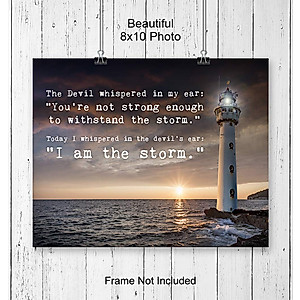 The Devil Whispered I Am The Storm - Lighthouse Wall Decor - Motivational Wall Art - Office Wall Decor - Encouragement Gifts - Encouraging Wall Decor - Entrepreneur Gifts - Inspirational Quotes