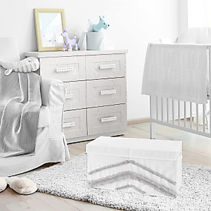 Sweet Jojo Designs Boho Bohemian Boy Girl Small Fabric Toy Bin Storage Box Chest For Baby Nursery or Kids Room - Grey White Farmhouse Shabby Chic Designer Modern Minimalist Gray Tufted Neutral