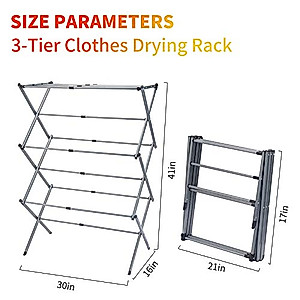 Vivianrack 3-Tier Clothes Drying Rack for Laundry, Folding Clothes Drying Rack Indoor Metal Steel Clothing Drying Dryer, Accordion Design Laundry Rack，Towel Rack(Silver Gray)