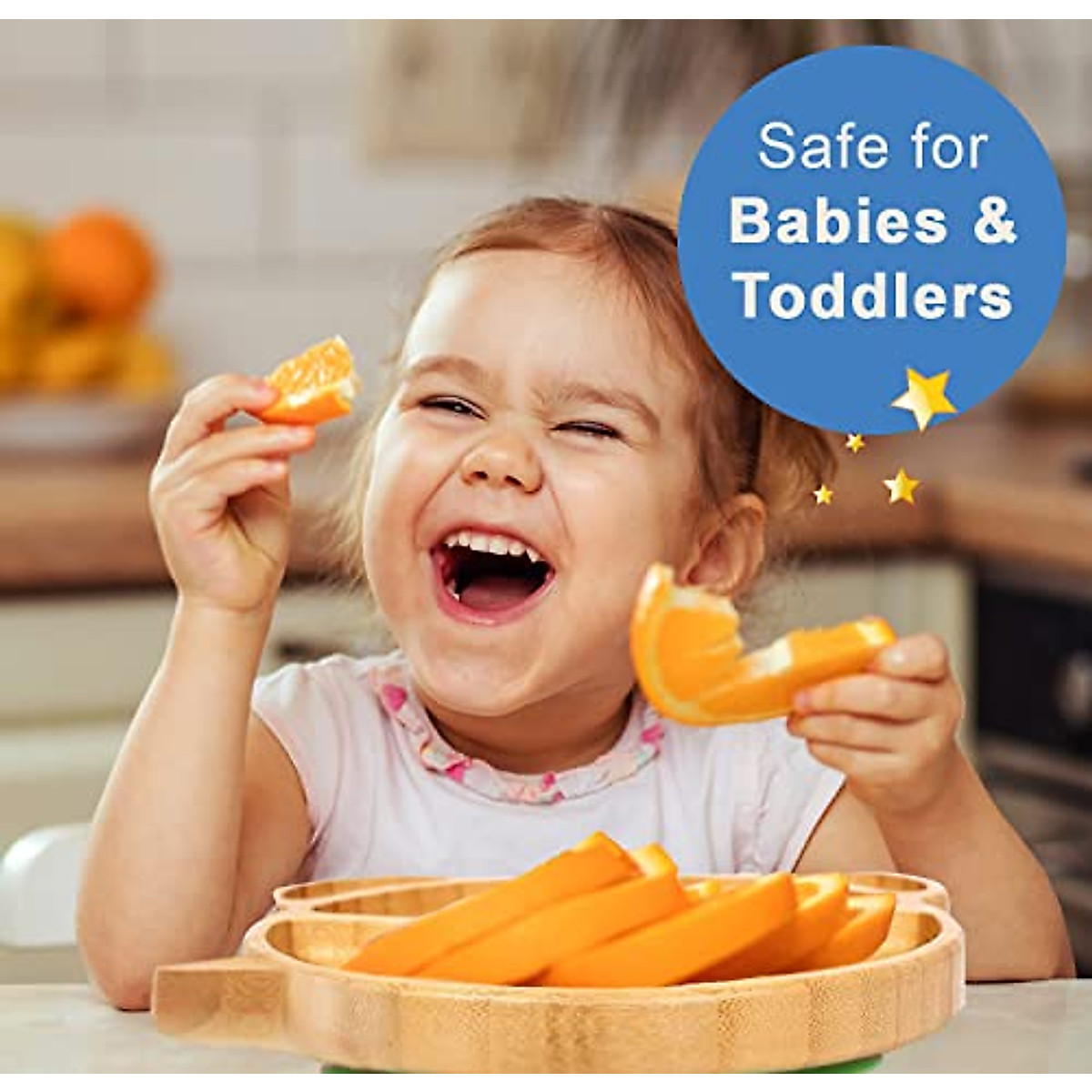 Greenway World - Baby Suction Bowls and Plates Set, Bamboo Plates for Kids with Suction Bowls for Baby and Silicone-Covered Wooden Spoons for Eating, Portable Baby Eating Supplies, Shark Design