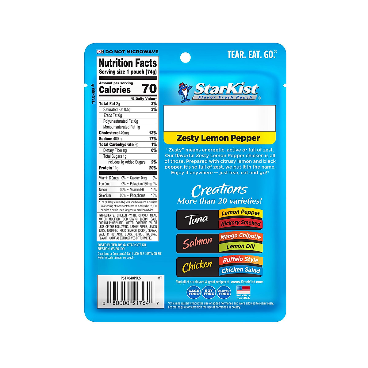 StarKist Chicken Creation Zesty Lemon Pepper - 2.6 oz Pouch (Pack of 12)