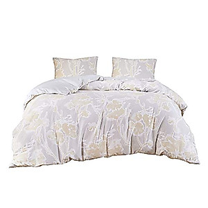 INTELLIGENT DESIGN Reversible 100% Cotton Sateen Duvet - Breathable Comforter Cover, Modern All Season Bedding Set with Sham (Insert Excluded), Tanet, Flower Grey King/Cal King(104"x90")