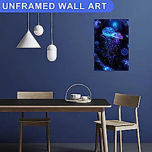 Jellyfish Canvas Poster Trippy Marine Life Wall Art Galaxy Universe Pictures Bathroom Bedroom Wall Decor Gift for Boys Girls, Unframed 40x60cm
