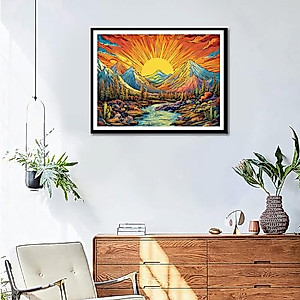 AIBOERL 5D Diamond Painting Kits for Adults, Sunrise DIY Diamond Art Forest Mountain River Round Full Drill Crystal Rhinestone Embroidery Pictures Crafts for Home Wall Decor (15.8 * 11.8 inch)