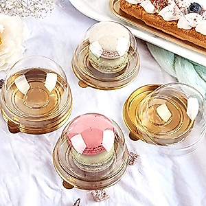 TOFLEN 100ct Clear Plastic Mini Packaging Boxes with Dome Lids for Chocolate Covered Oreo, Strawberry, Mooncake, Mini Cupcake, Mini Cake Containers (Gold Base)