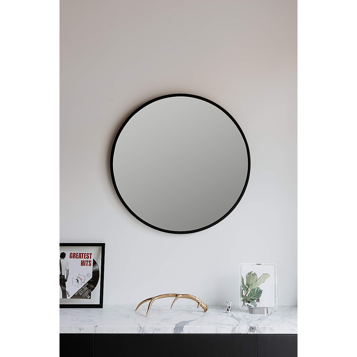 Umbra Hub 37” Round Wall Mirror with Rubber Frame, Modern Decor for Entryways, Washrooms, Living Rooms Inch, Black