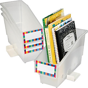 Really Good Stuff Non-Tip Book and Binder Holders with Stabilizer Wings, 5½” by 13½” by 7¾” - Set of 12, Clear | Classroom Organization and Storage Solution