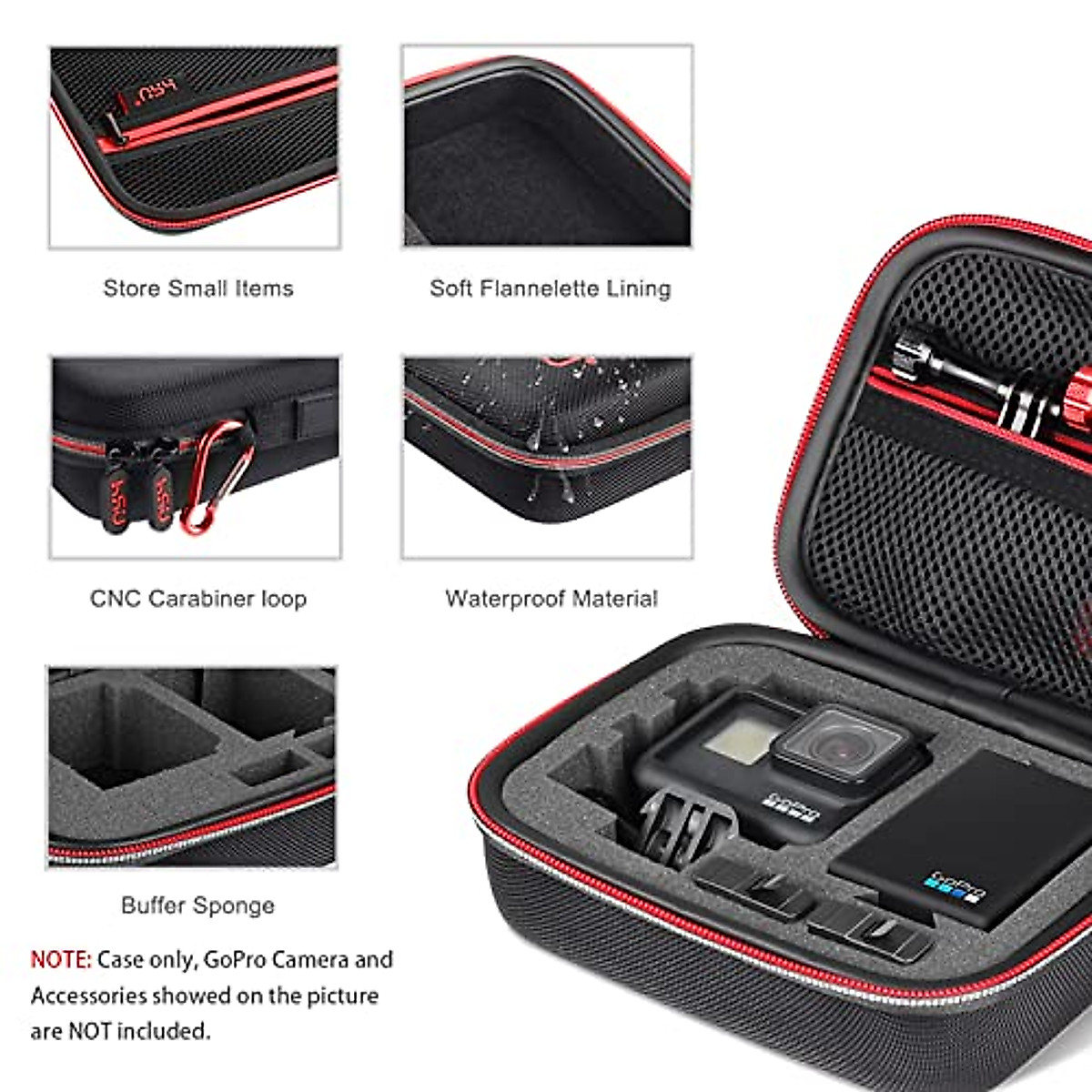 HSU Small Case for GoPro Hero 11/10/9/8, Hero7 Black,6,5, 4, 3+, 3,Hero(2018) Carrying Case for Action Cameras and GoPro Accessories(Small Size Red)