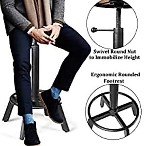 BOKKOLIK Industrial Bar Set Vintage Bar Table(33-39inch) and Set of 2 Rustic Bar Stools with Backrest(24-27inch) for Kitchen Dinning Room Coffee House