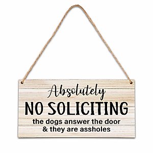 No Soliciting Sign For Front Door, Do Not Knock or Ring Doorbell Wooden Sign, Baby Room Nursery House Bedroom Rustic Hanging Sign, House Warming Gift, Set of 1 Wooden Sign with Rope -A09