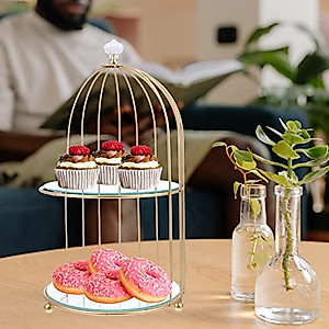 DOITOOL Gold Bird Cage Cake Stand 2 Tier Serving Tray, 2 Tier Cupcake Stand for Dessert Table Display, Tiered Serving Tray for Party Wedding Baby Shower for Cupcakes Fruits Dessert Snacks ( 2 Tier )