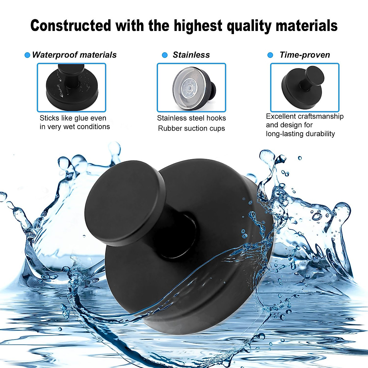 XIHIRCD 2pcs Suction Cup Hooks for Shower Wall, Premium Stainless Steel Suction Cup Hooks Waterproof Suction Hooks Window Suction Cups Hooks Bathroom Towel Holder Easy to Install (Black)
