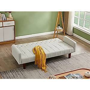 Zanzio Upholstered Convertible Bed for Compact Living Space Sofas, Beige