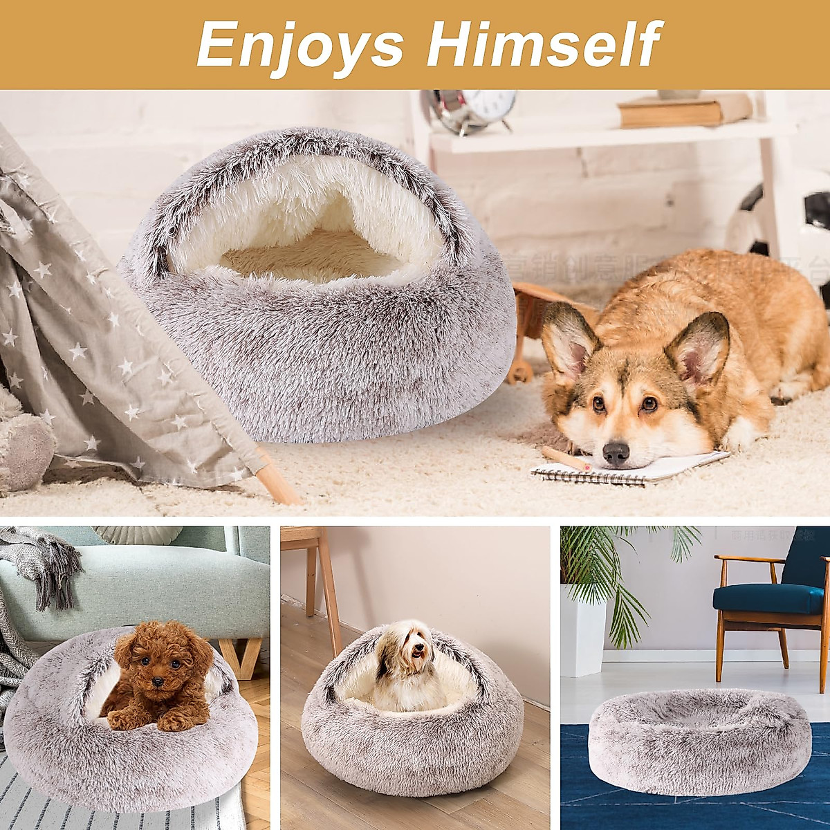 Dog Beds for Small Dogs, Cat Bed Cave, Washable Cute Cat Bed, Cozy Nook Pet Bed for Dogs or Cats, Anti-Slip Puppy Bed Fits up to 12 lbs Pets(Coffee, 20" x 20")