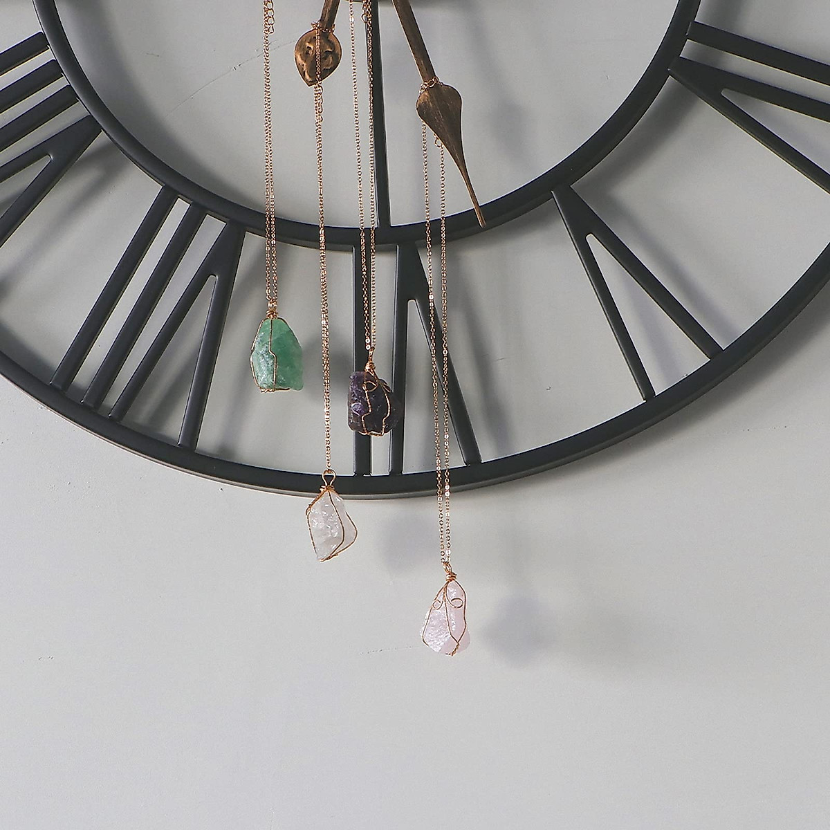 tqyzkh 4 Pcs Rose Quartz Necklace, Crystal Pendant Necklaces for Woman, Wire Wrap Healing Necklace, Tree of Life Stone Amethyst Clear Jewelry Chakra Handmade Spiritual Gemstone Gifts