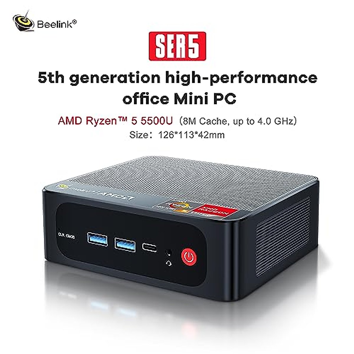 Beelink SER5 Mini PC, AMD Ryzen 5 5500U(7nm, 6C/12T) up to 4.0GHz, Mini Computer 16GB DDR4 RAM 500GB NVME SSD, Micro PC 4K@60Hz Triple Display, Mini Gaming Computer WiFi6 BT5.2 57W HTPC