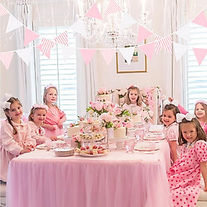 GCQQ 40Ft Pink White Party Decoration, 42Pcs Large Striped and Checkered Fabric Banner Garland, Triangle Banner Flags for Valentine's Pink Party, Wedding, Bridal Baby Shower, Home Nursery Decoration