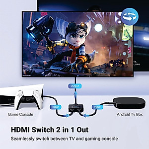 S3 Pro Android Tv Box Power up with Hdmi Gold Plate OLED 4K Extra Air Mouse 2.4GHz Mini Keyboard HDMI Switcher/Splitter 2 Input 1 Output Supports 4K HDR Compatible with PS5, PS4, Xbox, Switch, PC