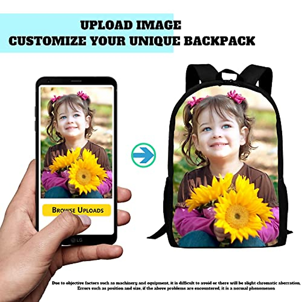 UJDUYSD Custom Backpack for Boy Girl, Custom Personalized Text Image Backpack, Customize Laptop Backpack for Men Women, Custom 17In Casual Travel Backpack