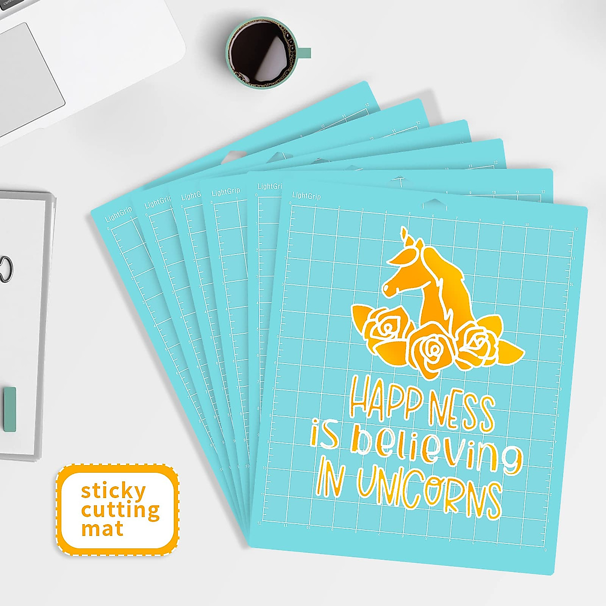 AHIJOY Light Grip Cutting Mat for Cricut 12“x12” 6 Pack Cricut Accessories Cutting Mat for Cricut Maker/Air 2/Air/One Adhesive Sticky Cutting Mats Accessories for Cricut,Blue