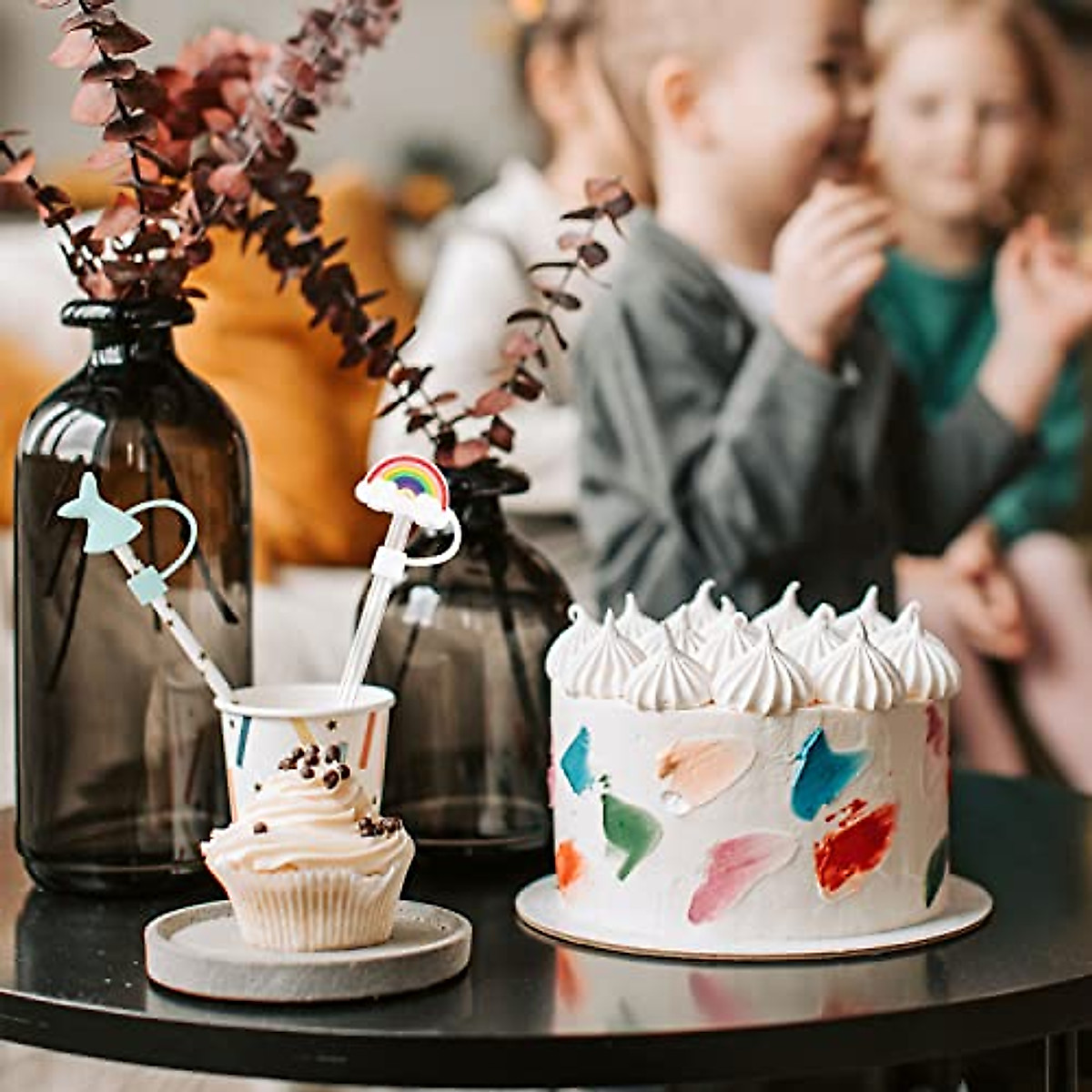 6 Pieces Silicone Straw Cover Cute Straw Tips Cover Reusable Silicone Straw Toppers for 6-8 mm Straw Protector, Anti-dust Airtight Seal Splash Proof (Not include Straw)