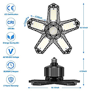 Garage Lights 10000LM-6500K LED Deformable Garage Ceiling Lights, 100W LED Shop Light with 5 Adjustable Panels LED Bay Light Bulbs for Workshop, Basement, Warehouse, Barn (1 Pack)