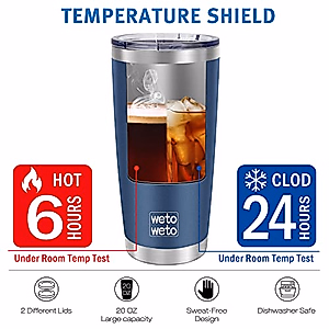 WETOWETO 20oz Tumbler, Stainless Steel Vacuum Insulated Water Coffee Tumbler Cup, Double Wall Powder Coated Spill-Proof Travel Mug Thermal Cup for Home Outdoor (Navy Blue, 1 Pack)