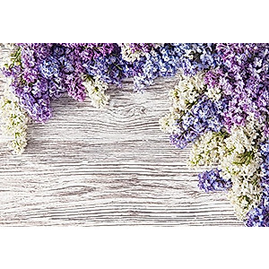 LFEEY 5x3ft Newborn Baby Wooden Plank Photography Backdrops Purple Lilac Flowers Bloom Bouquet Wooden Wall Girls Adults Portrait Photo Background Parties Events Decor Wallpaper Photo Studio Props