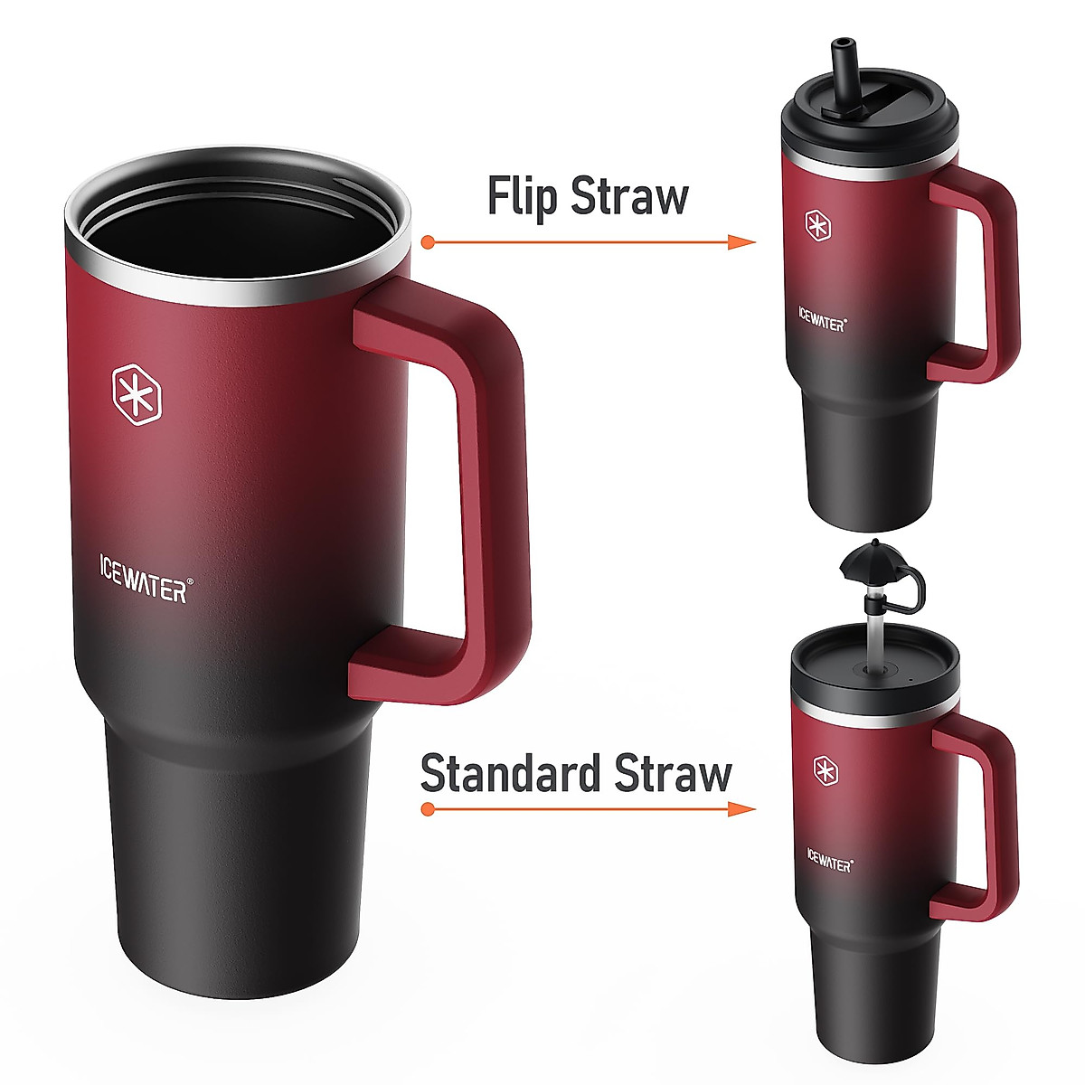 ICEWATER 40 oz Tumbler with 2 Lids (Flip & Standard Straw),100% Leak Proof Insulated Tumbler with Handle, Cup Holder Friendly, Stainless Steel Water Bottle, Gifts for Women & Men (Dark Rainbow)