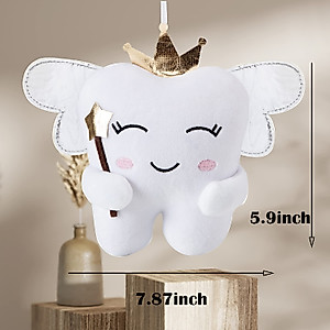 Tooth Fairy Pillow with Shiny Wings Embroidered Tooth Fairy Doll with Pocket Crystal Velvet Tooth Fairy Souvenir Boy Girl Gift (White) (Second Edition)