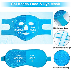 2pcs Gel Beads Face & Eye Masks Kit Hot/Cold Mask Cooling Ice/Heat Facial Eye Pack Therapy for Puffy Eyes, Migraines, Headaches, Pain Relief with Soft Back Reusable Gift