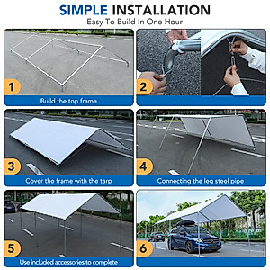 IDEALHOUSE Carports, 10x20 ft Outdoor Heavy Duty Car Canopy Metal Garage Boat Shelter Party Tent, White