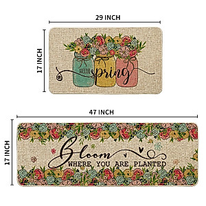 Artoid Mode Vases Flowers Hello Spring Kitchen Mats Set of 2, Home Decor Low-Profile Kitchen Rugs for Floor - 17x29 and 17x47 Inch