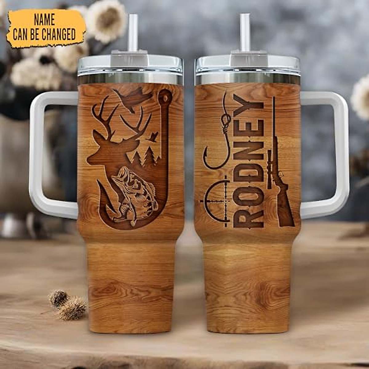 Hyturtle Personalized Hunting Gifts For Men - Deer Hunting Tumbler 40oz with Handle and Straw- Gift For Dad Him Boy Husband From Son Wife- Birthday Christmas Gifts For Hunters