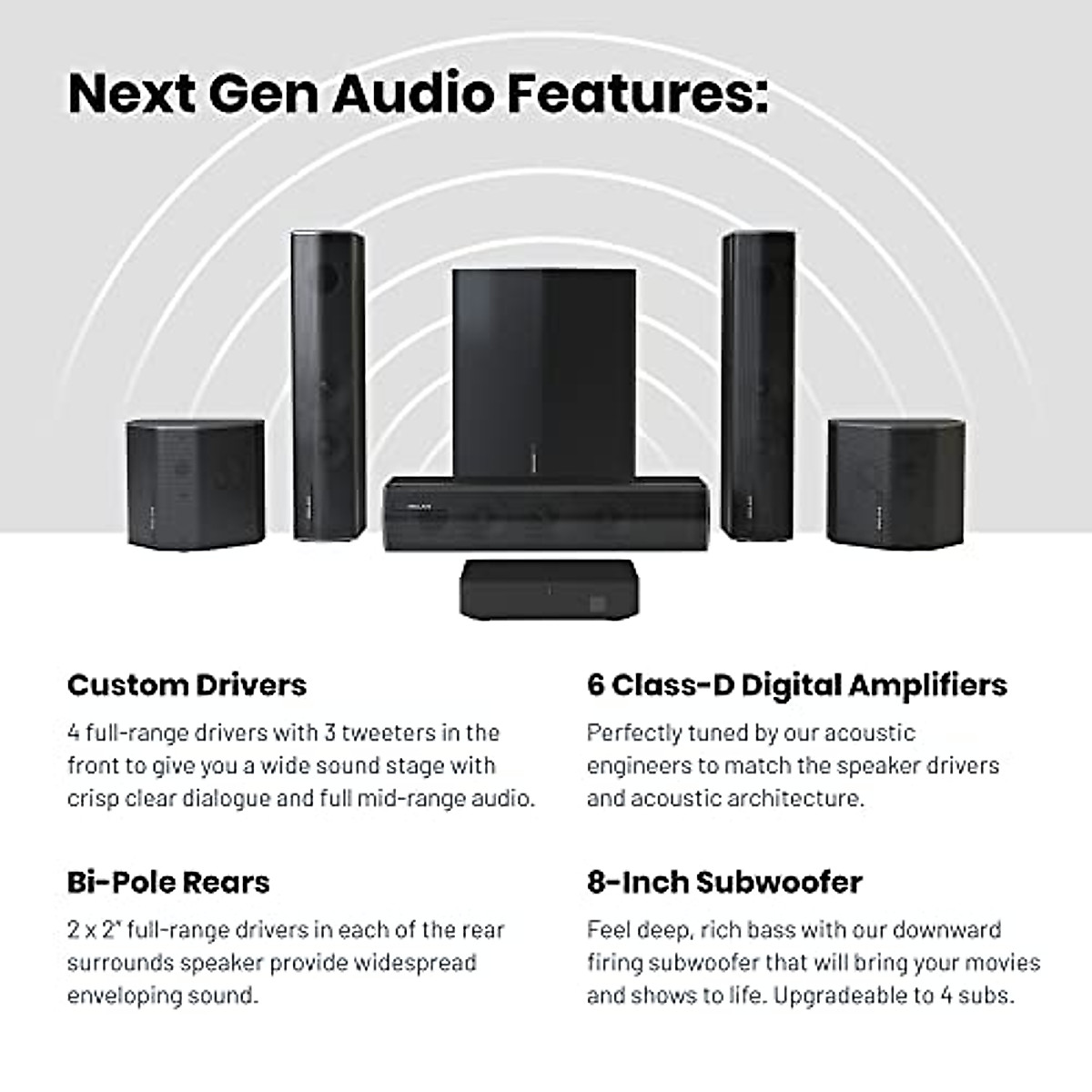 Enclave CineHome II - 5.1 Wireless Plug and Play Home Theater Surround Sound System - Dolby, DTS WiSA Certified - Includes 5 Custom Designed Wireless Speakers, 8-inch Subwoofer & CineHub Transmitter