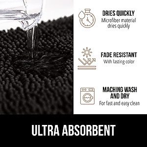 Gorilla Grip Bath Rug and Area Rug Set, Bath Rug Size 24 x 17 in, Shaggy Machine Washable Mats, Area Rug Set Size 22 x 19 x 15 in and 30x20, Absorbent Washable Mats, Both in Black, 2 Item Bundle