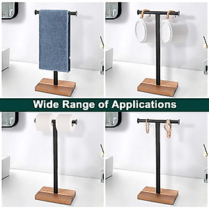 BathAce Hand Towel Holder, T-Shape Hand Towel Stand for Bathroom, Stand Hand Towel Rack Free-Standing Towel Bar for Bathroom Kitchen Countertop, Metal (14IN-Wooden Base, Black)