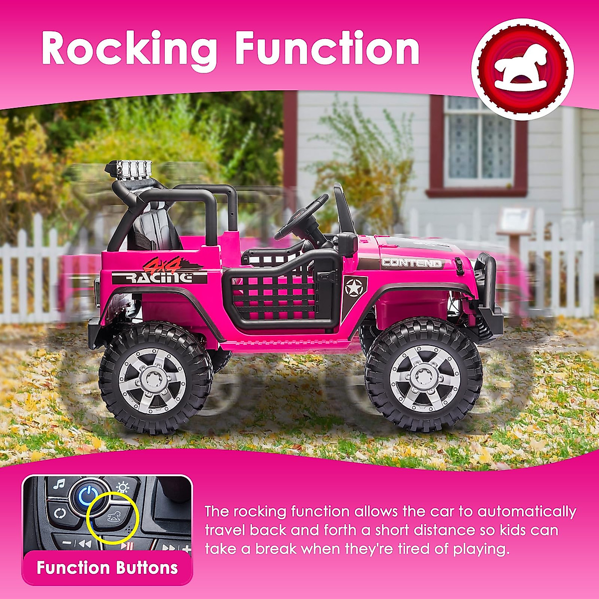 Sopbost 12v 7Ah 2-Seater Ride On Truck Electric Ride On Car for Kids w/Parent Remote Control Battery Powered Off-Road Ride on Toys w/Spring Suspension, LED Lights, Music (Pink)