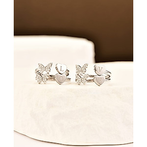 LOVPEPY Initial Letter Ring for Women, Silver Stackable Heart Butterfly Alphabet Rings with Initial Adjustable Crystal Inlaid Rings Bridesmaid Gift (B)