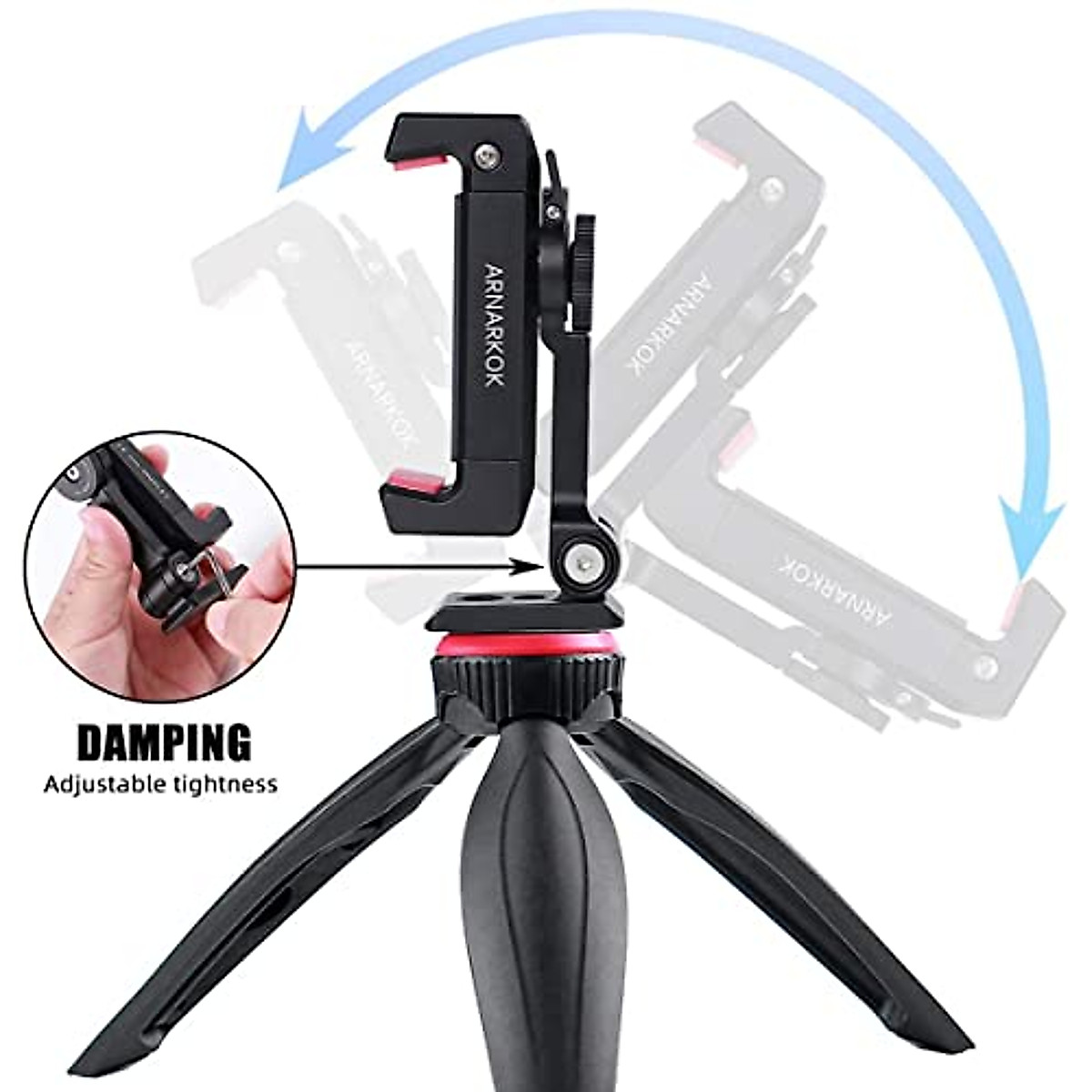 Arnarkok Metal Phone Tripod Mount w Rotatable Cold Shoe,360 Rotation & Tilt Angle,Compatible with iPhone Cell Phone Tripod Mount Adapter, Phone Mount for Tripod,Tripod Phone Mount,Video Vlogging Rig