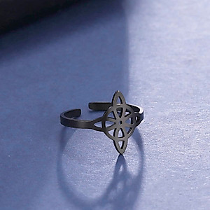 UNIFT Witches Knot Ring For Women Stainless Steel Geometric Style Elegante Chic Irish Celtic Knot Adjustable Ring Witchcraft Amulet Jewelry (Black 1)