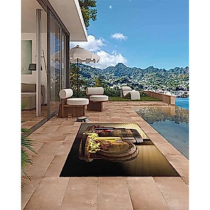 Outdoor Rug Mats,Cask Barrel Wine Glass Fruit Grape Indoor Area Rugs RV Camping Rugs Outside Mat 4x6ft,Floor Carpet for Patio Porch Deck Backyard Picnic Balcony Farmhouse Cellar Wooden Table