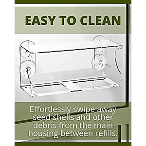 Nature's Envoy Window Bird Feeder – Clear View for Birdwatching - Strong Suction Cups for Outside - Slide Out Seed Tray w/Drain Holes for Easy Refill & Clean - Acrylic Outdoor Feeder for Wild Birds