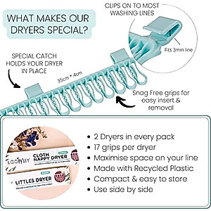 Loomey Plastic Laundry Dryer Hanger Clips, Perfect for Socks, Underwear, Modern Nappies, Baby and Small Clothes, Durable Sturdy Grip Slip Resistant Drying Clothesline pegs(2X17 Pins) - Mint