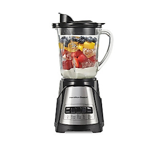 Hamilton Beach Power Elite Wave Action Blender-for Shakes and Smoothies, Puree, Crush Ice, 40 Oz Glass Jar, 12 Functions, Stainless Steel Ice Sabre-Blades, Black (58148A)