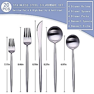 20-Piece Matte Silver Flatware Set for 4, 18/10 Stainless Steel Silverware Kitchen Utensils, Restaurant Tableware Cutlery, Dishwasher Safe