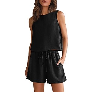 AUTOMET Women 2 Two Piece Outfits Lounge Matching Sets Linen Shorts Casual Sexy Tops 2024 Summer Dresses Boho Clothes Vacation Beachwear