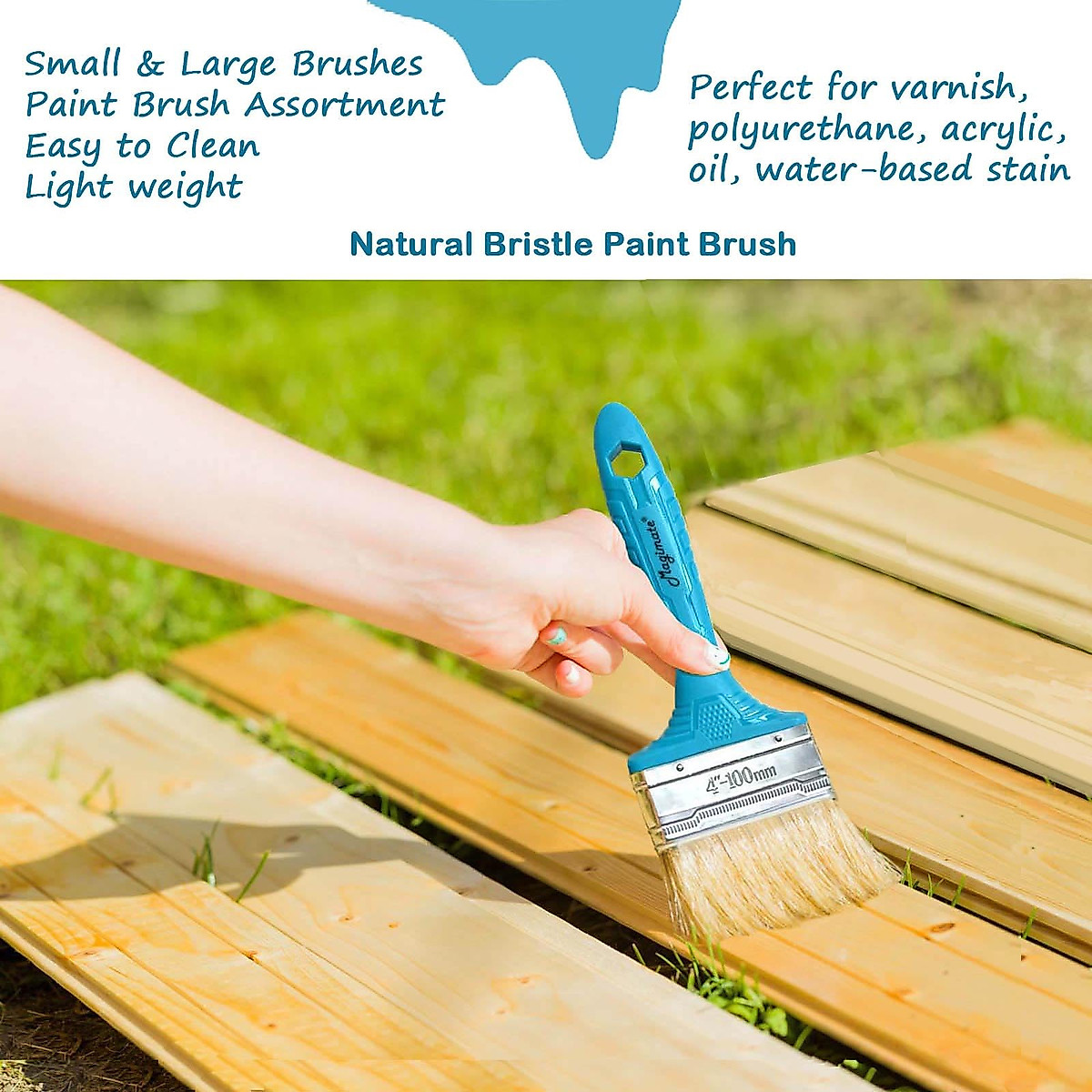 Magimate Stain Brush Set 1-inch 2-inch 3-inch and 4-inch Assortment, Bristle Paint Brush, Natural Bristle Blended with Synthetic, Chip Paint Brush Variety Staining Brushes Pack of Four